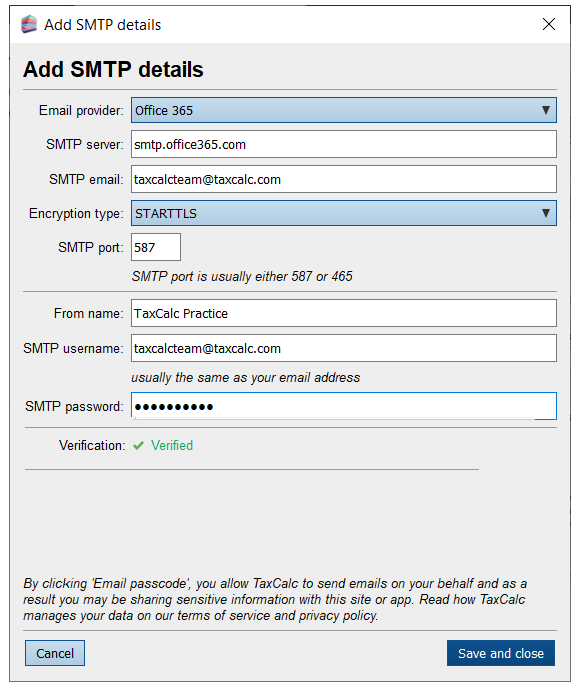 Outgoing Email Settings - Knowledge Base - TaxCalc
